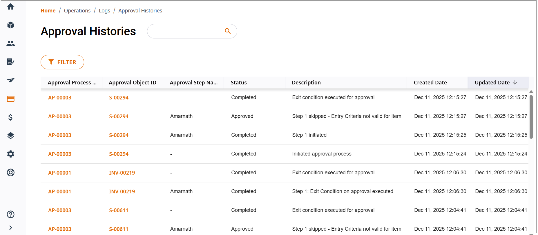 Approval Histories – Ordway Support Portal